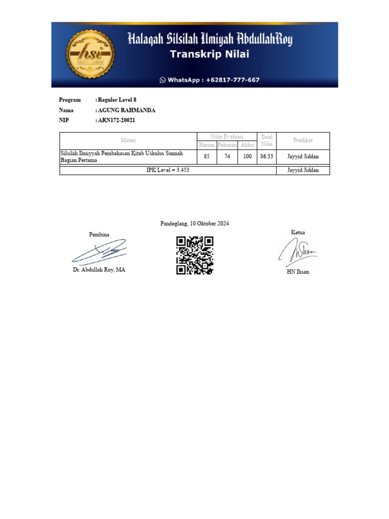 Transkrip Reguler Level 8 | PDF