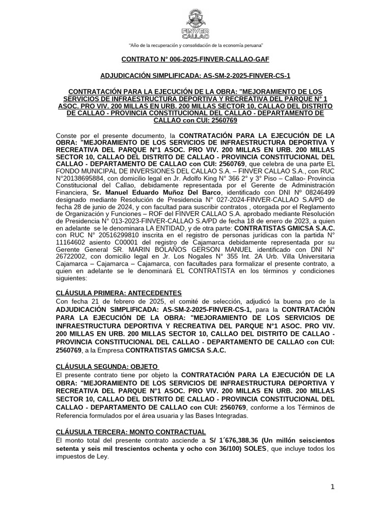 Proyecto de Contrato as 002 2025 Finver Cs 1[1] | PDF | Arbitraje | Daños y perjuicios
