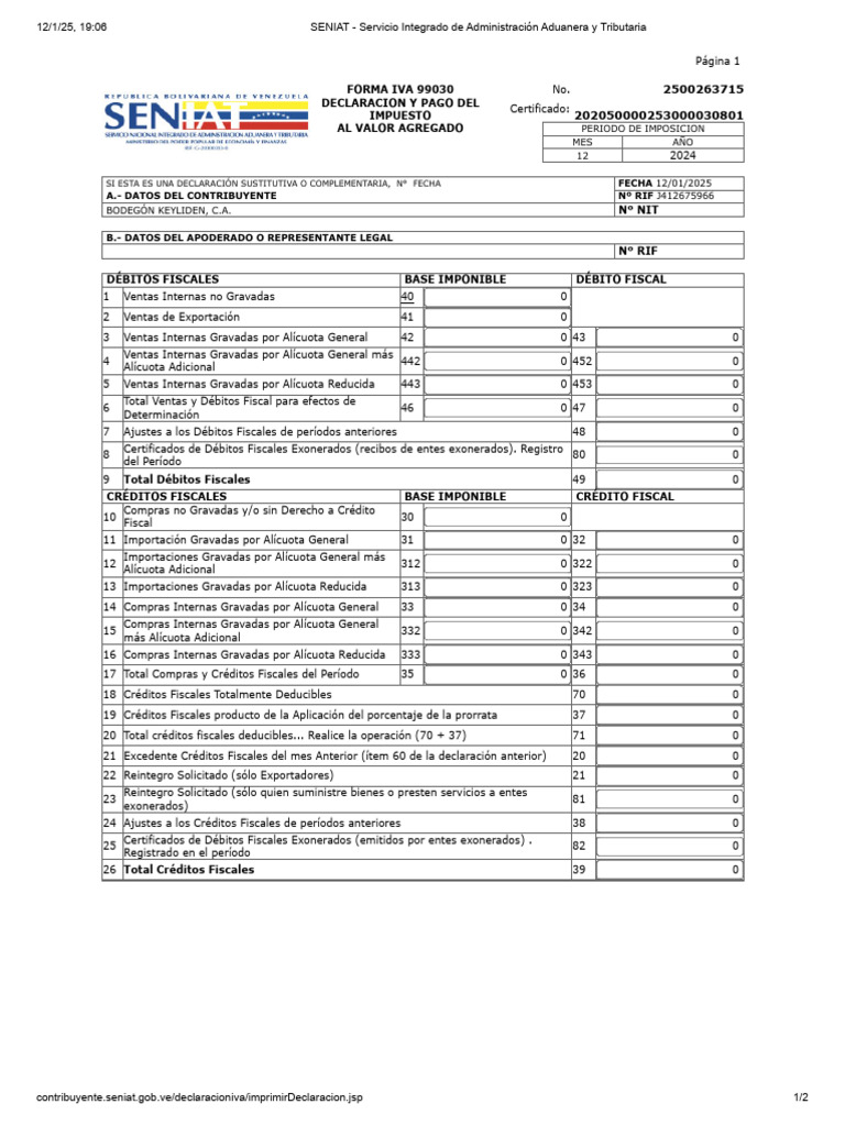 2024 Keyliden, Iva 12 2024 | PDF | Impuesto al valor agregado | Impuestos