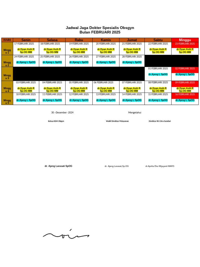 Jadwal KSM Obsgyn Februari 2025 | PDF