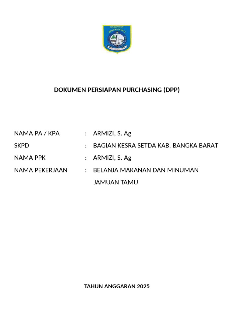 Contoh DPP E-Purchasing Makanan 2025 | PDF