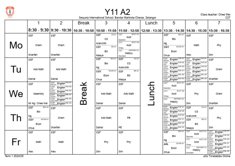 Sequoia International School Timetable | PDF