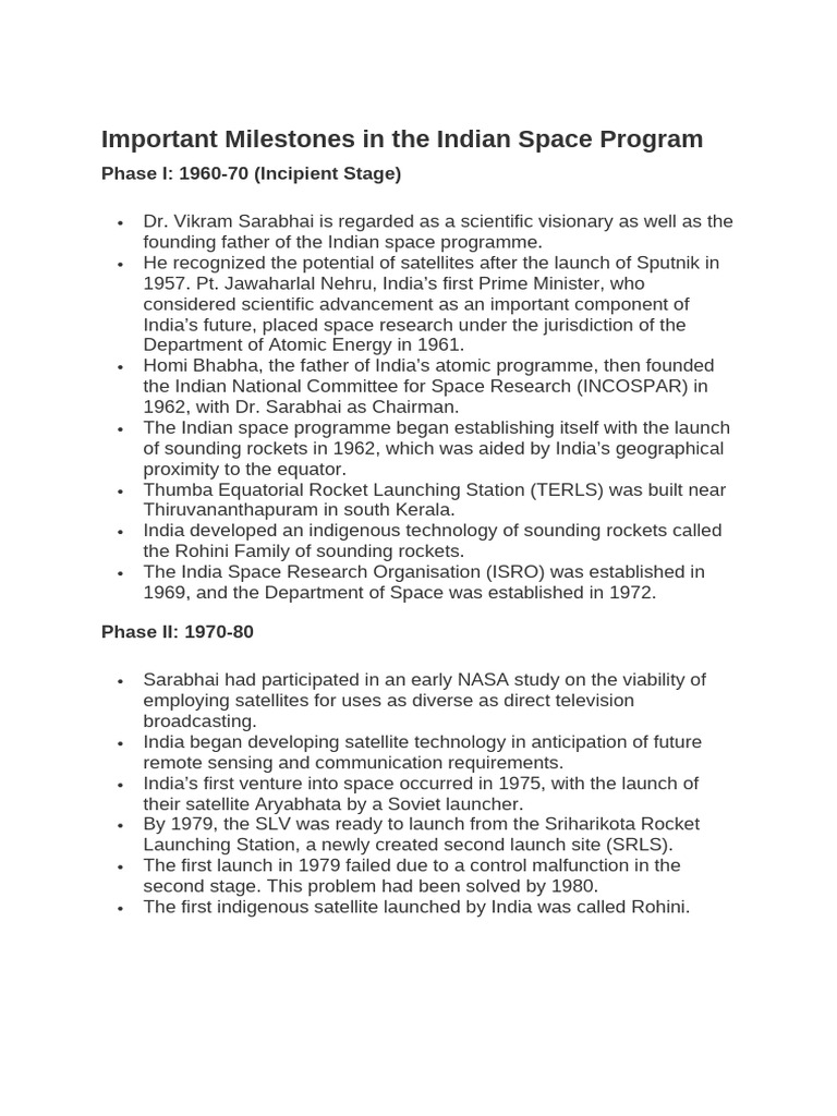Milestones in India's Space Program | PDF | Lander (Spacecraft) | Satellite