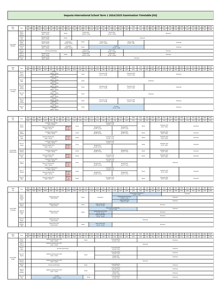 Exam Timetable HS Term 1 2024 - 2025 | PDF | Qualifications ...