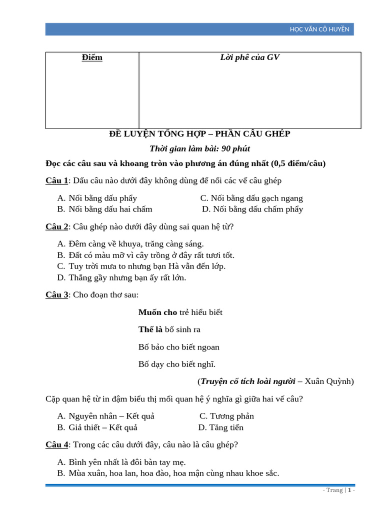 Kiem Tra Cuoi Khoa - Cau Ghep | PDF