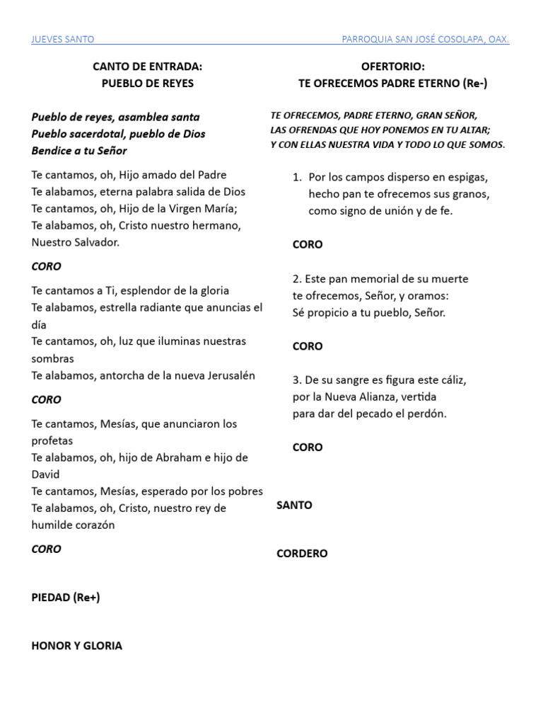 Esquema Jueves Santo | PDF | eucaristía | Creencia religiosa y doctrina