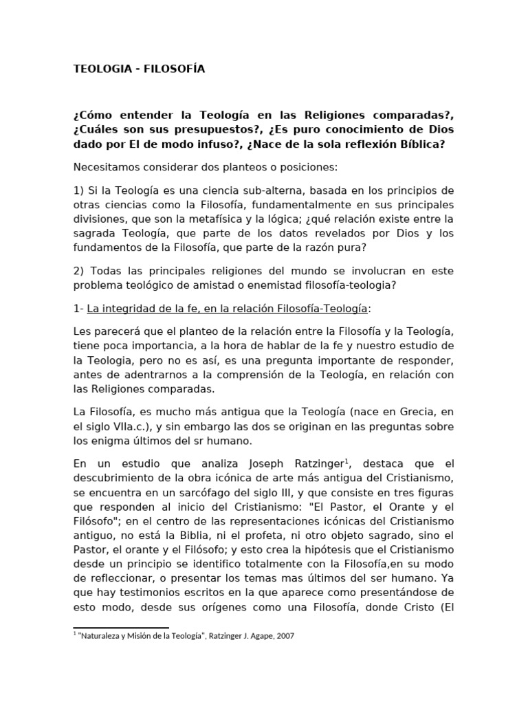Filosofía y Teología: Relación y Conflictos | PDF | Teología | Dios