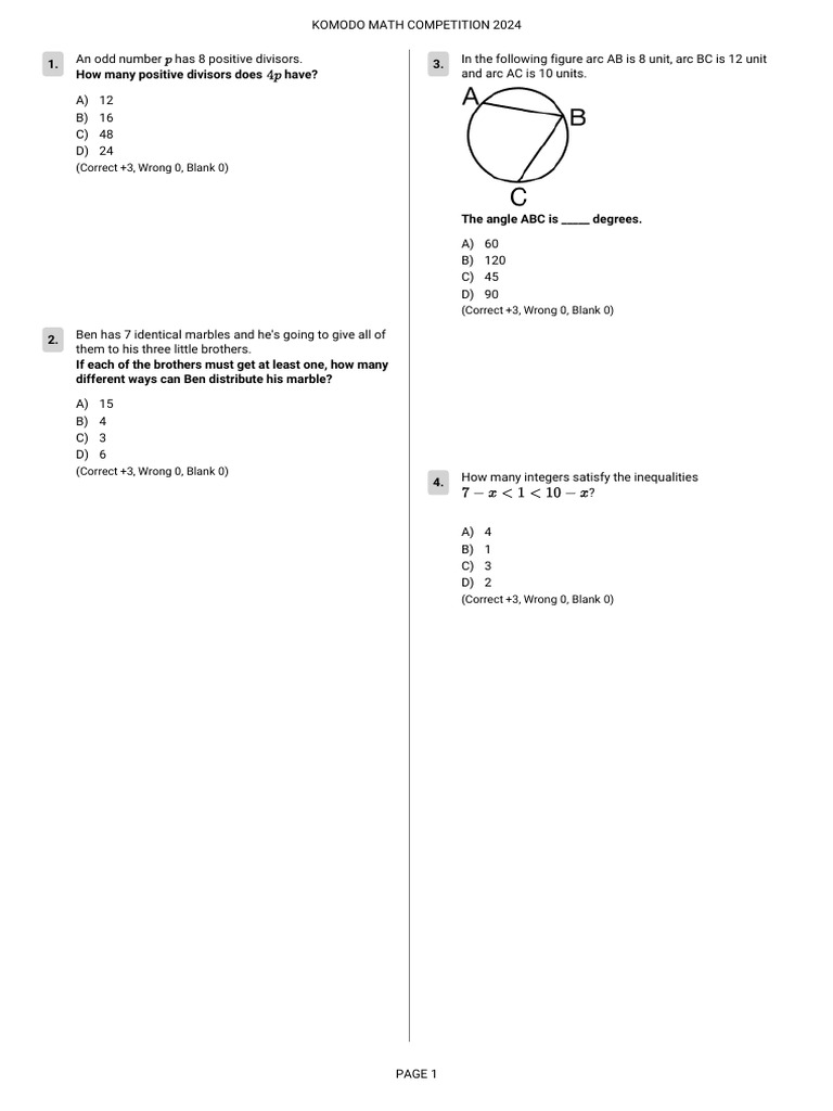 Komodo Math Competition 2024 Questions | PDF | Area | Mathematics