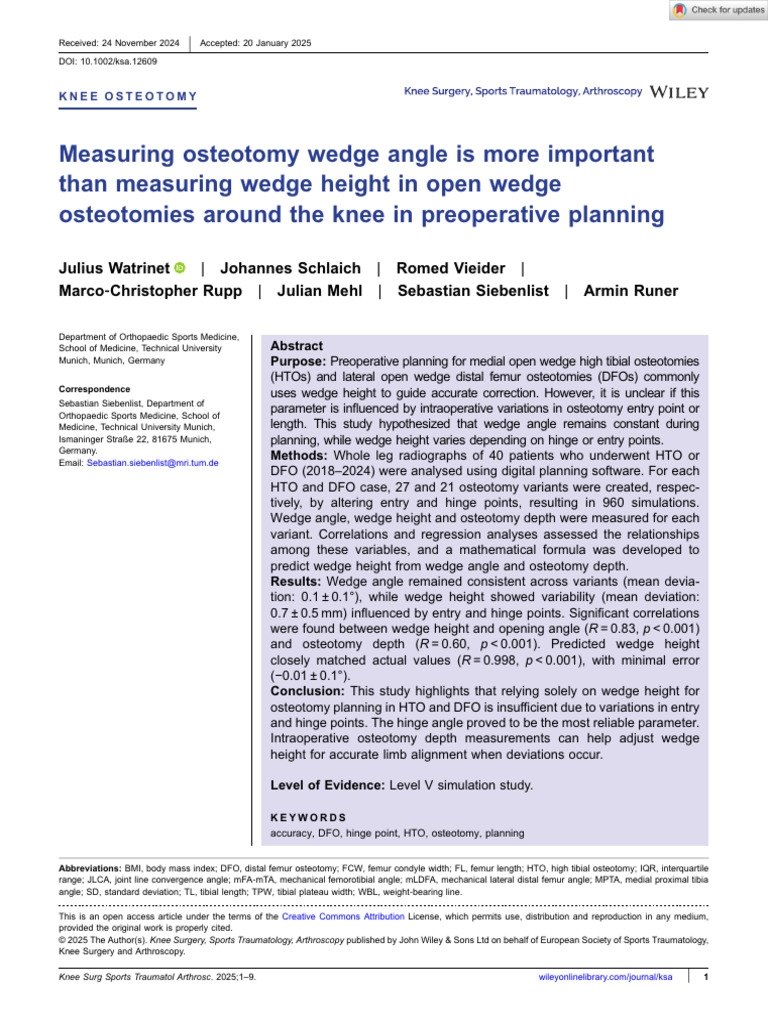 Knee Surg Sports Traumatol Arthrosc - 2025 - Watrinet - Measuring ...
