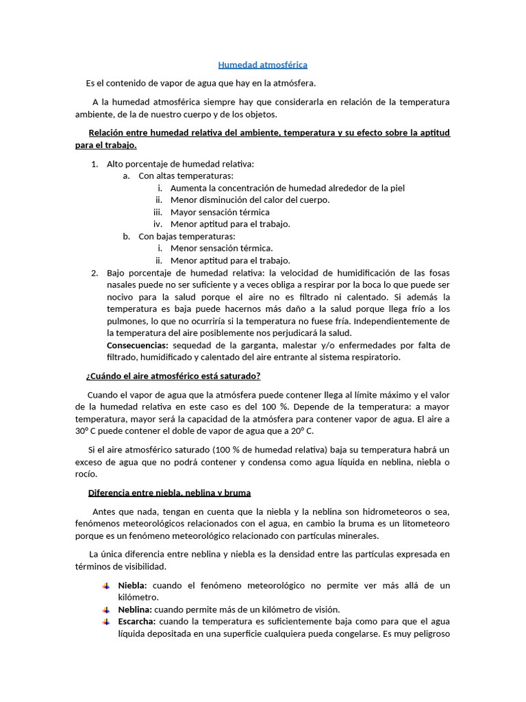 Humedad Atmosférica | PDF | Humedad | Niebla