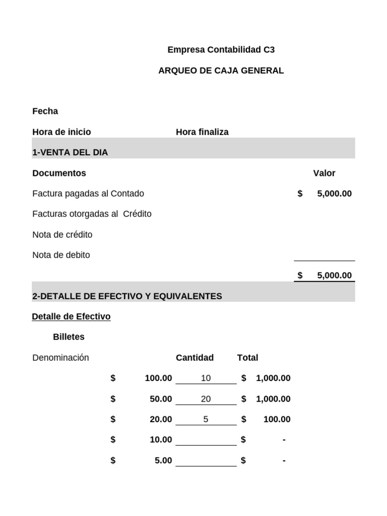 Arqueo de Caja General: Guía y Ejemplo | PDF | Contabilidad | Cheque