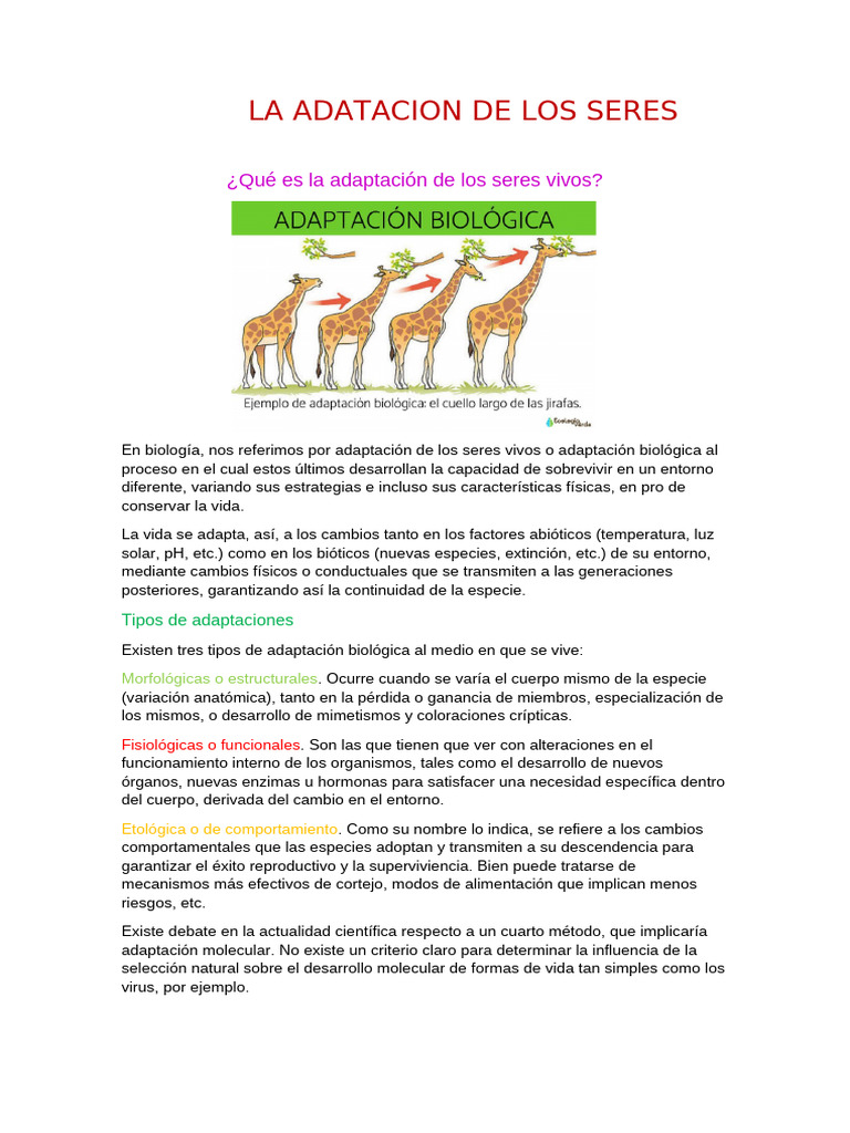 La Adatacion de Los Seres | PDF