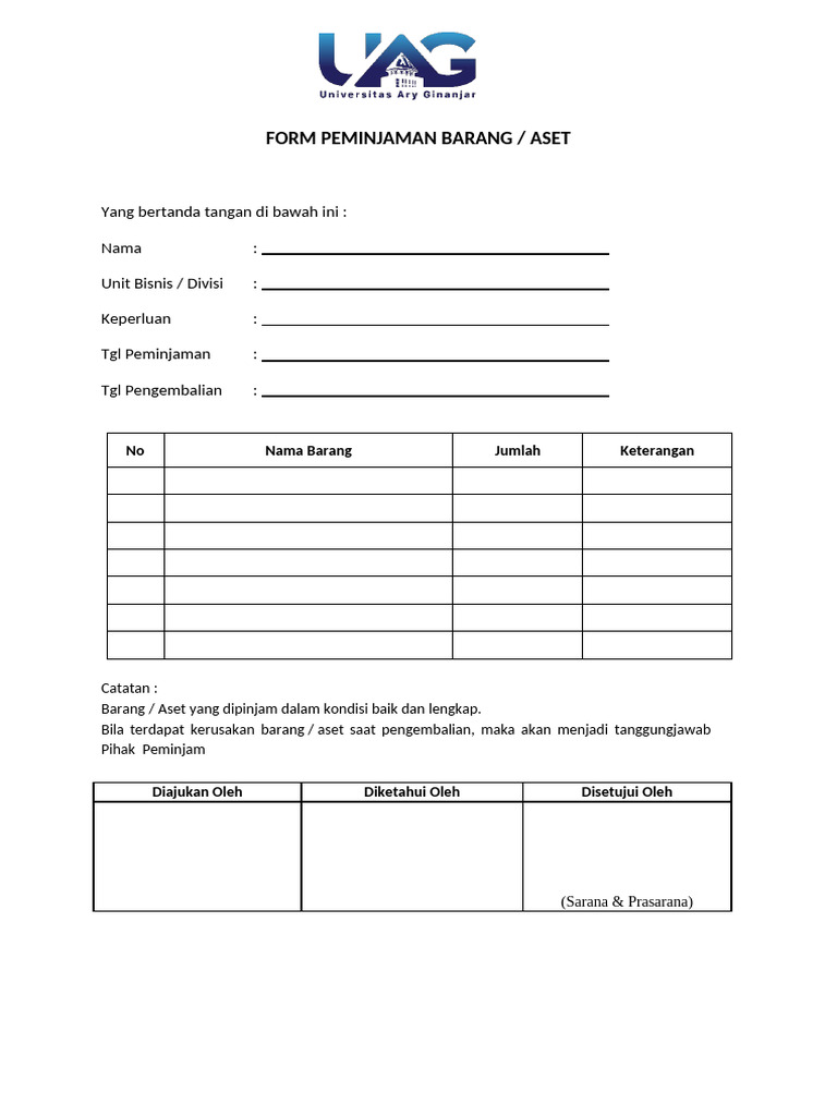 sarpras - Form Peminjaman Barang | PDF
