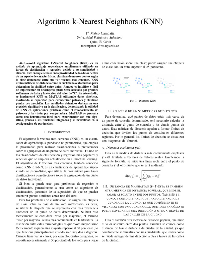 Informe KNN | PDF | Algoritmos | Matemáticas Aplicadas