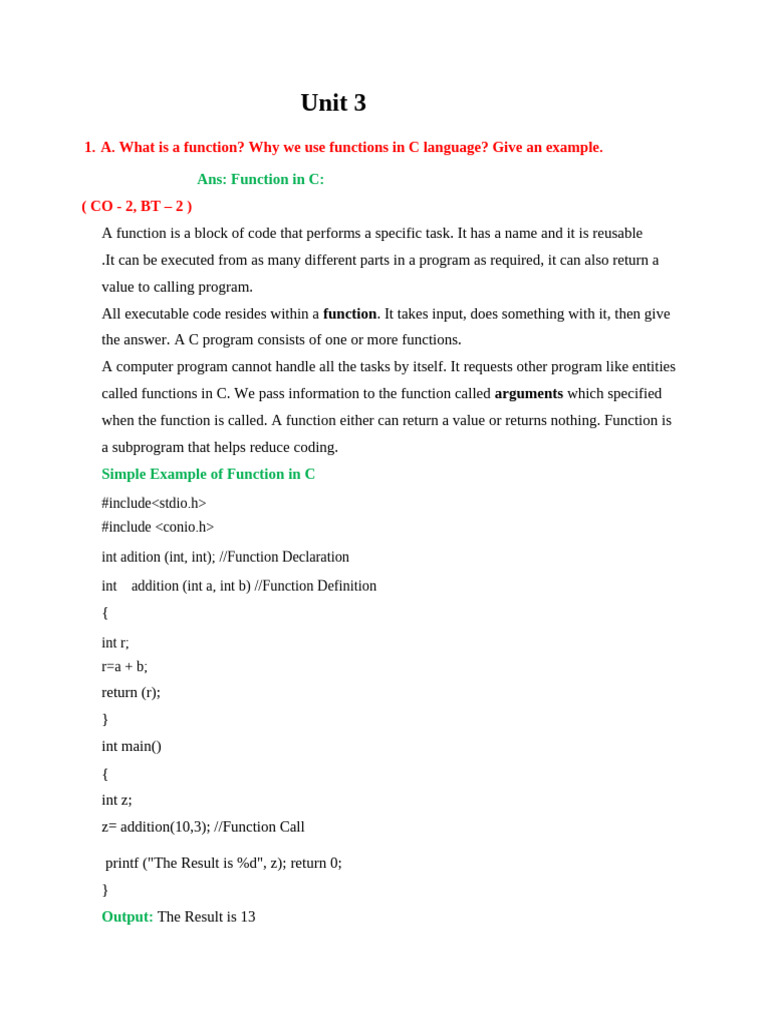 Unit 3 Que & Ans | PDF | Parameter (Computer Programming) | Pointer (Computer Programming)
