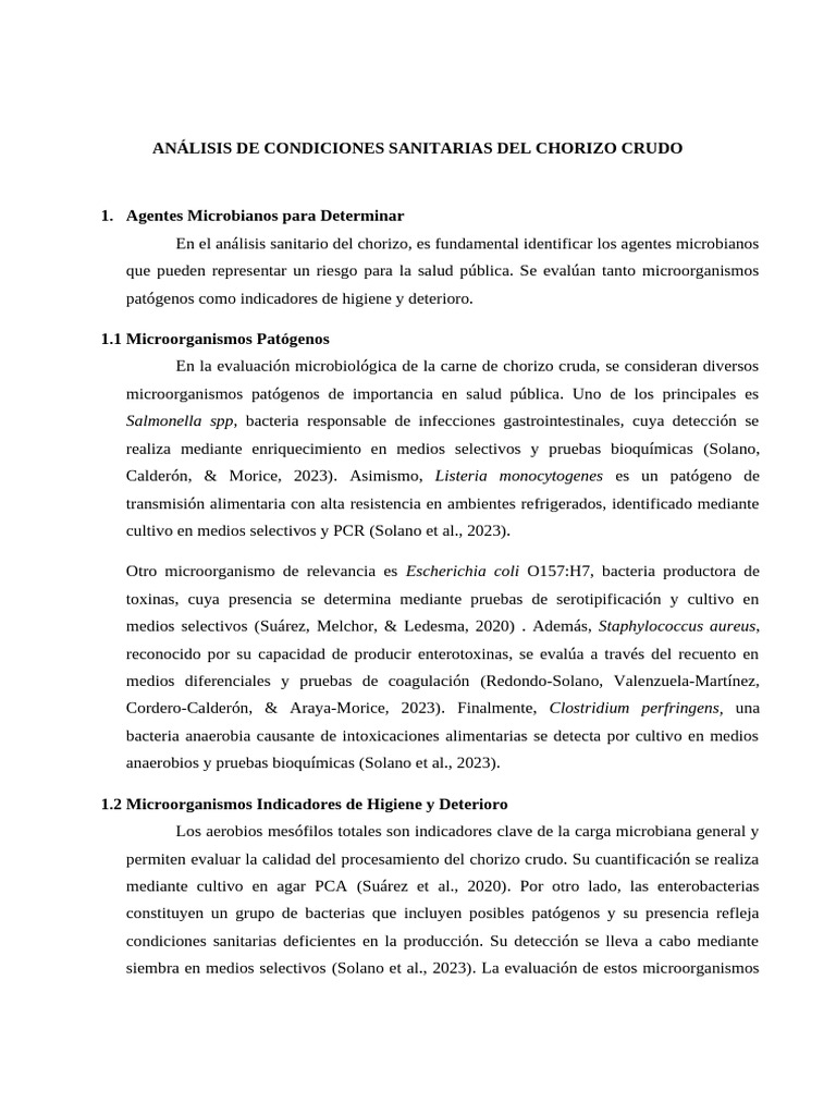 Análisis de Condiciones Sanitarias Del Chorizo Crudo | PDF ...