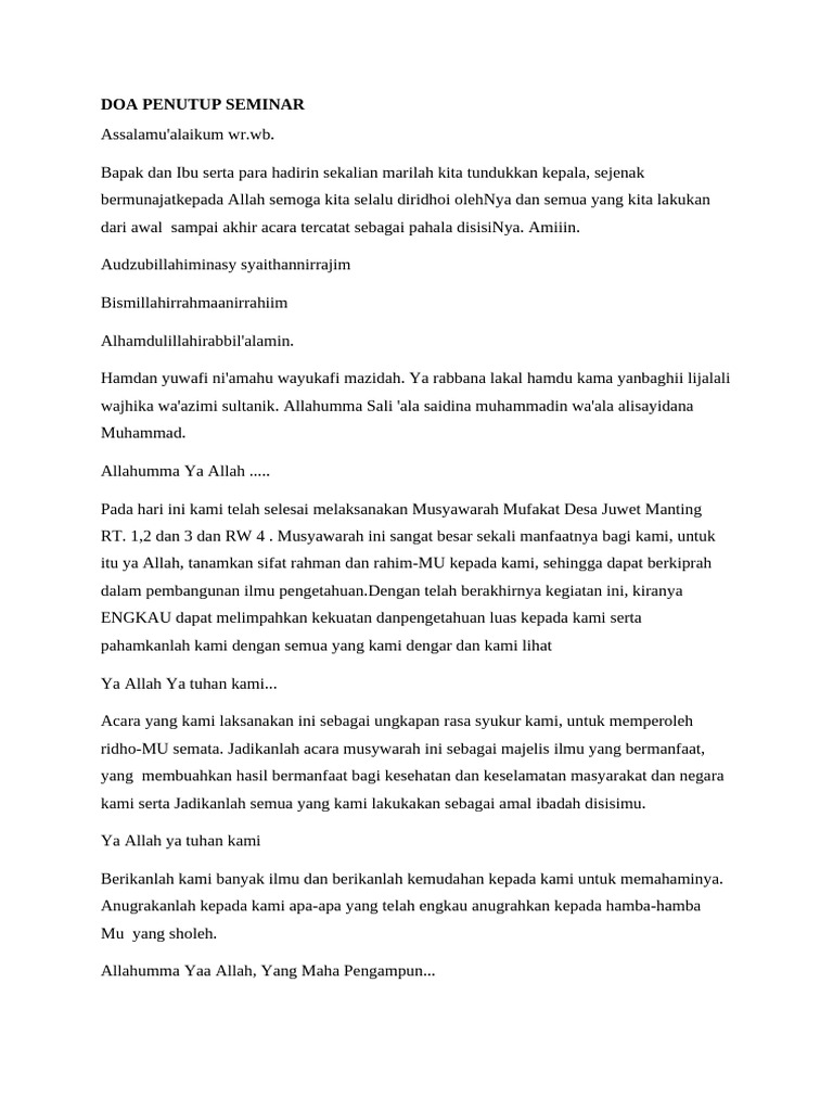 Doa Penutup Seminar Musyawarah Desa | PDF