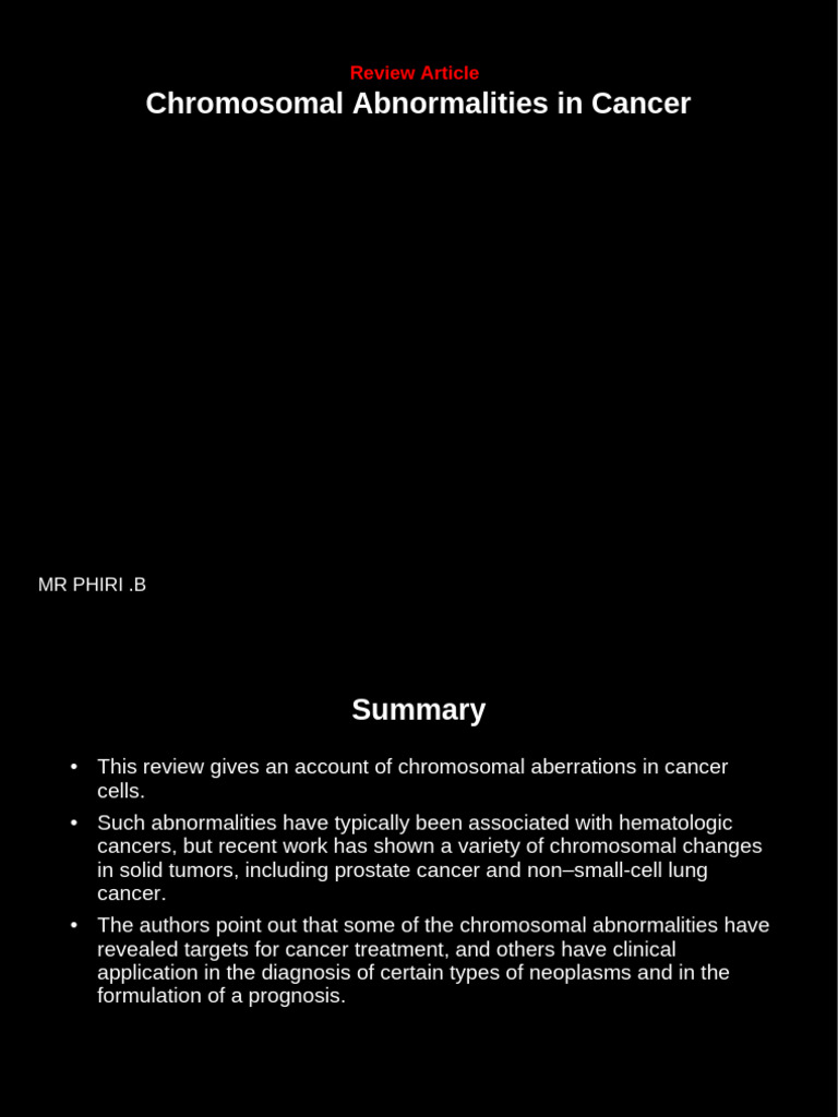 Chromosomal Abnormalities in Cancer Cells | PDF