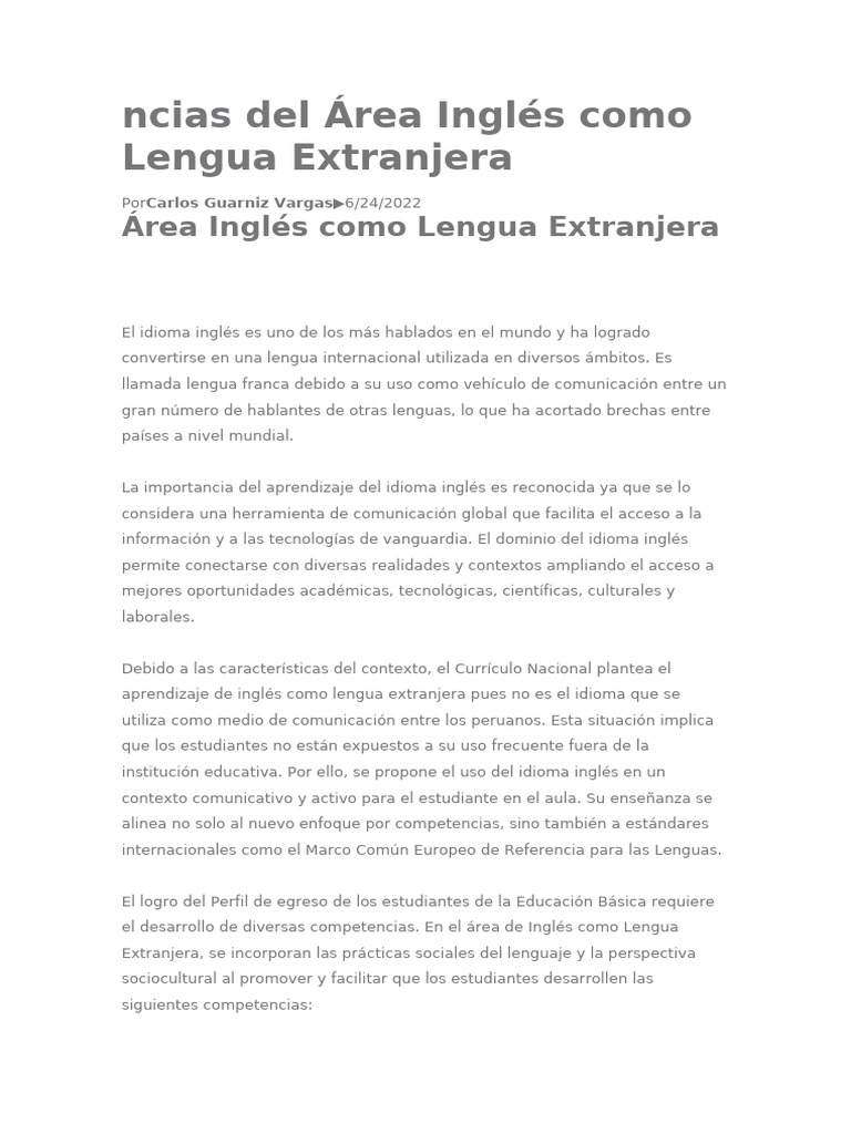 Ncias Del Área Inglés Como Lengua Extranjera | PDF | Segundo lenguaje ...