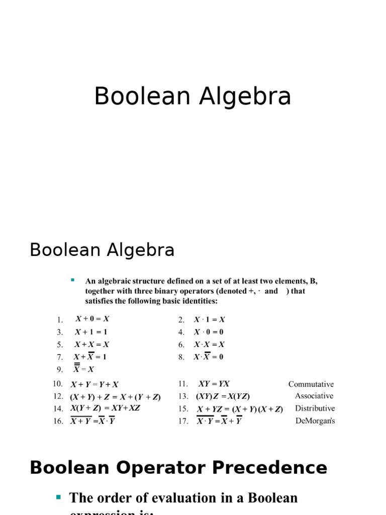 02 Week01 Boolean Algebra | PDF | Boolean Algebra | Teaching Mathematics