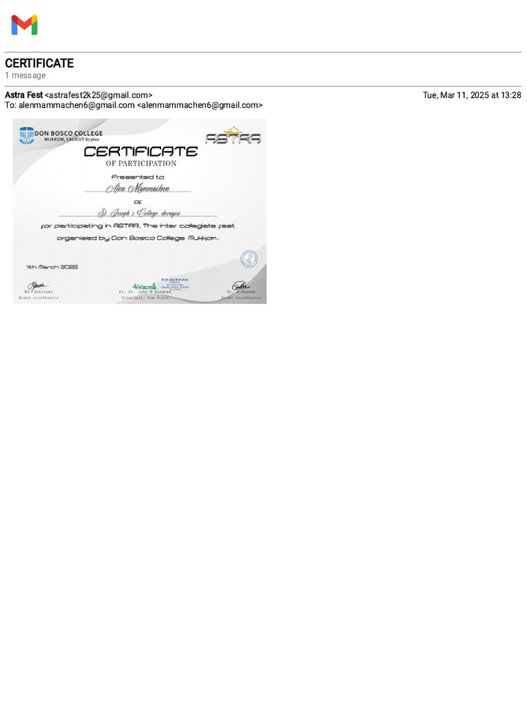 Gmail - CERTIFICATE | PDF
