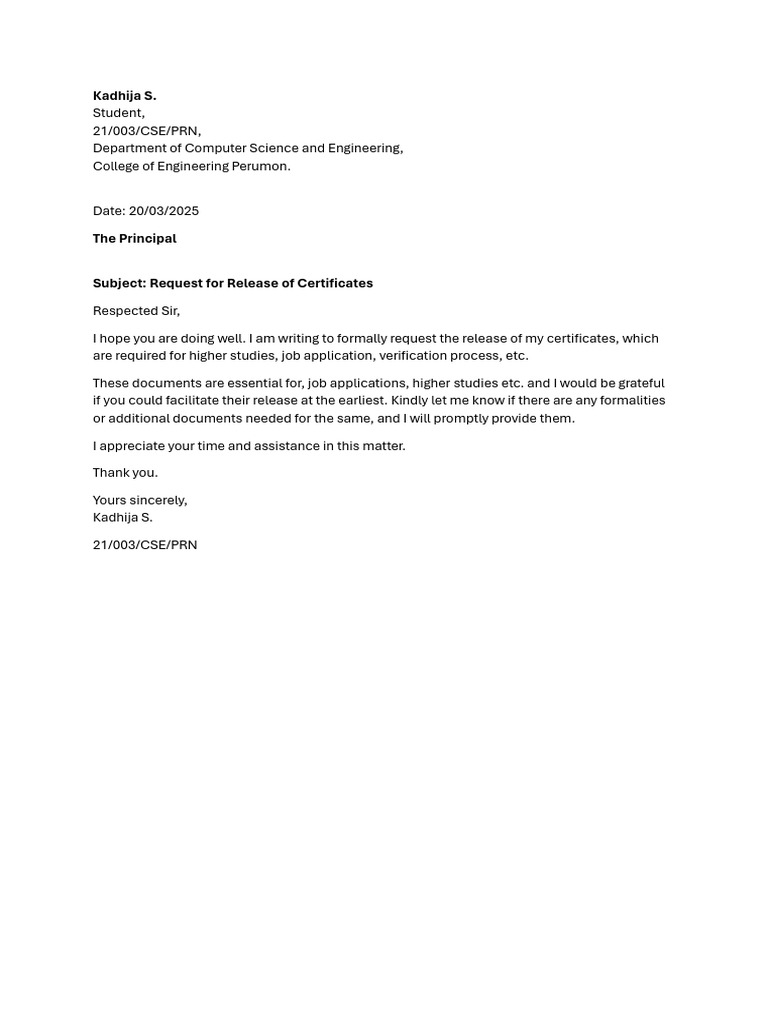 Request for Certificate Release | PDF