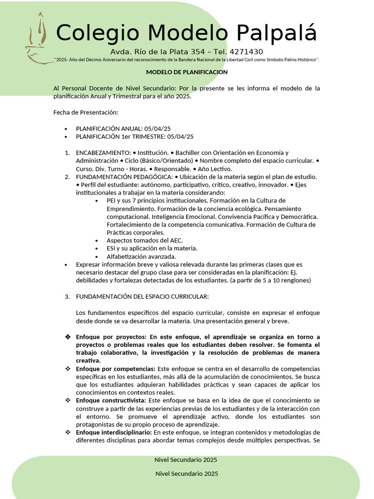 Modelo de Planificacion 2025 | PDF | Plan de estudios | Evaluación