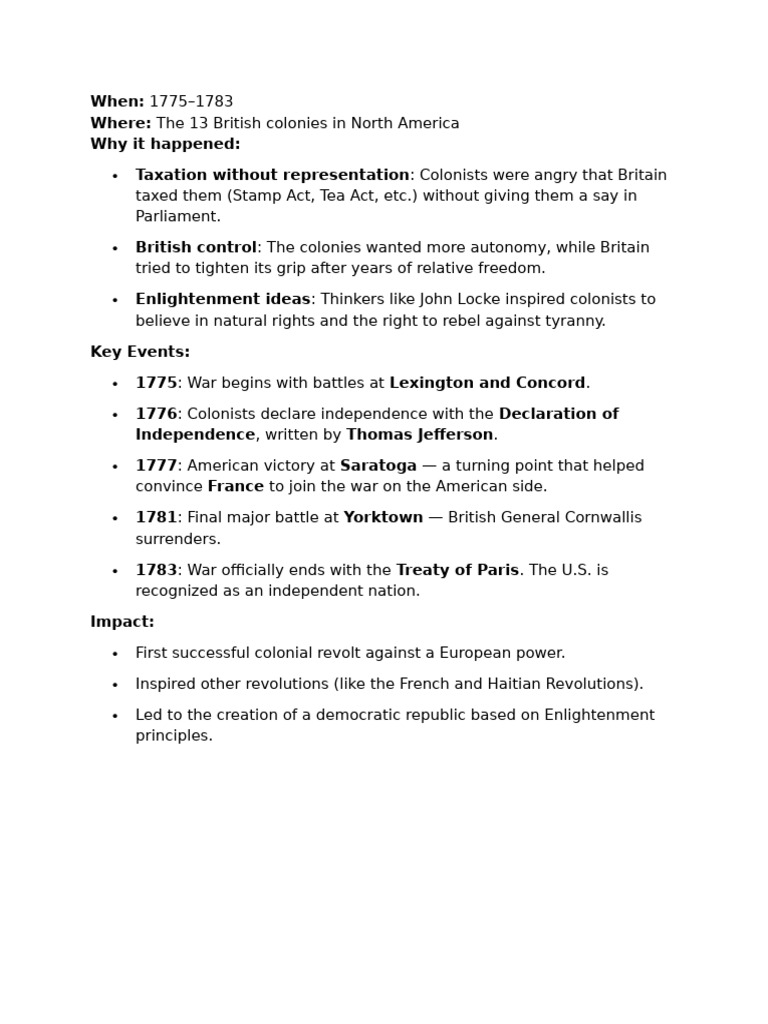 Summary of the American Revolution | PDF