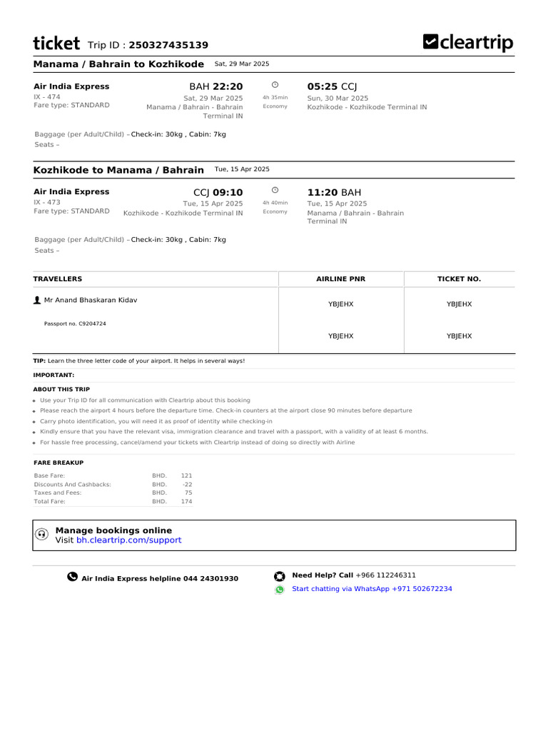 Cleartrip Flight E-Ticket (1) | PDF | Government And Personhood