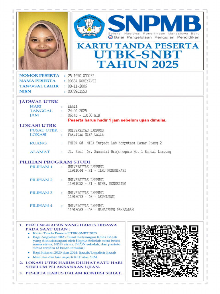 Kartu Peserta Utbk Ocha | PDF
