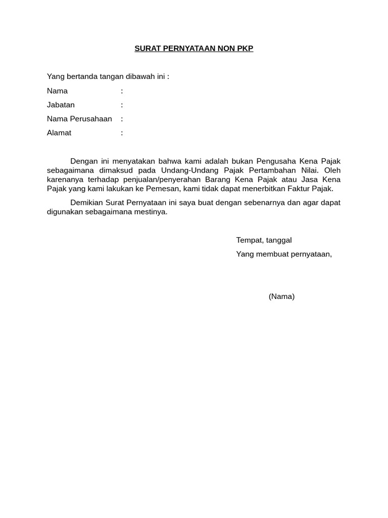 Surat Pernyataan Non PKP | PDF