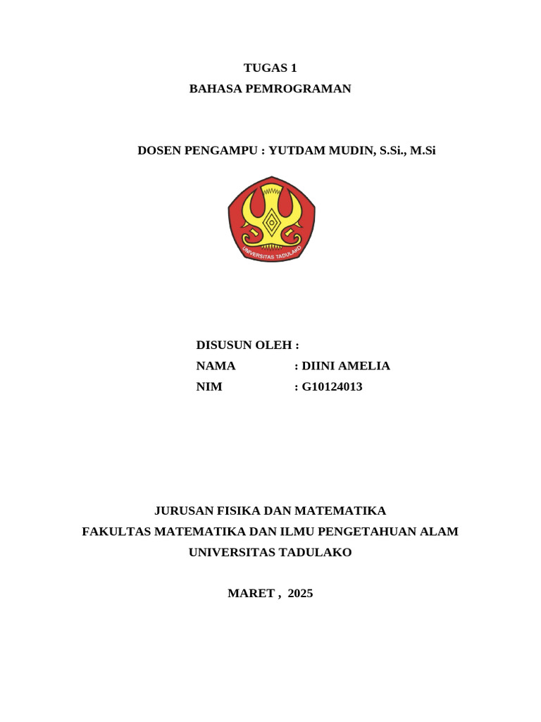 Bahasa Pemrrograman Dini Amelia G10124013 | PDF