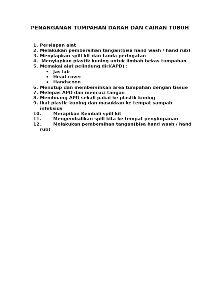 Penanganan Tumpahan Darah Dan Cairan Tubuh | PDF