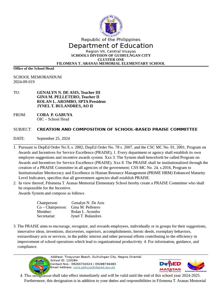 FTAMES-Memo-PRAISE-Committee | PDF | Applied Psychology | Industrial ...