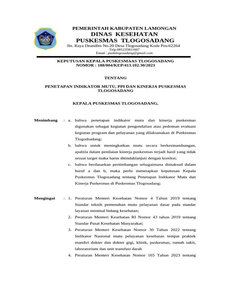 004 SK Indikator Kinerja Mutu, Ppi | PDF