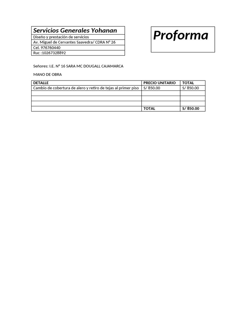 Proforma en Blanco | PDF