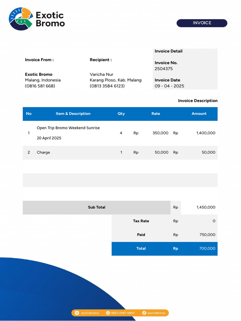 Invoice From: Recipient: Invoice Detail Invoice No. Exotic Bromo ...