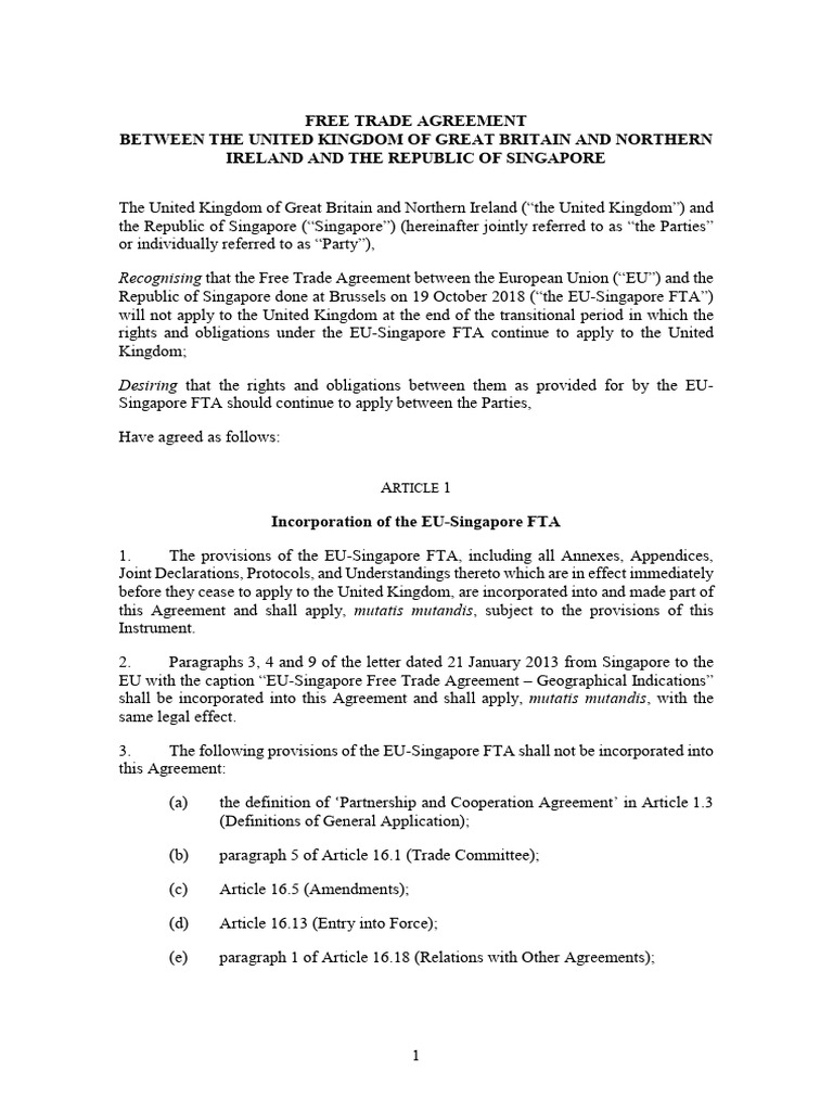 Uksfta Text 9dec2020 | PDF | Treaty | Banks