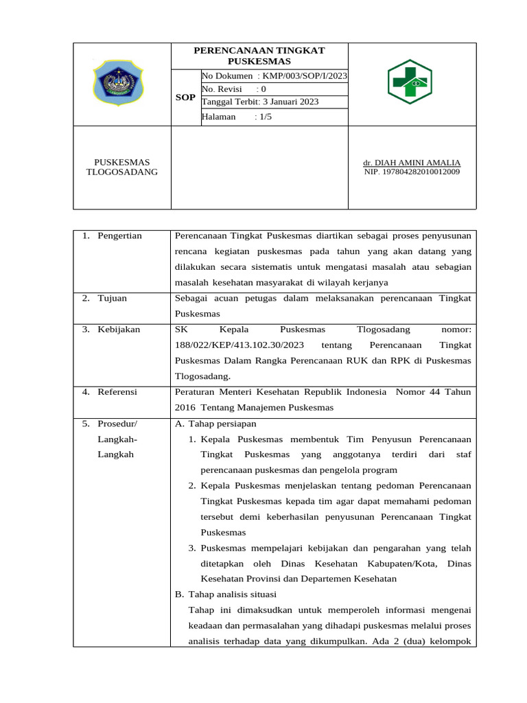 Perencanaan Tingkat Puskesmas 2023 | PDF