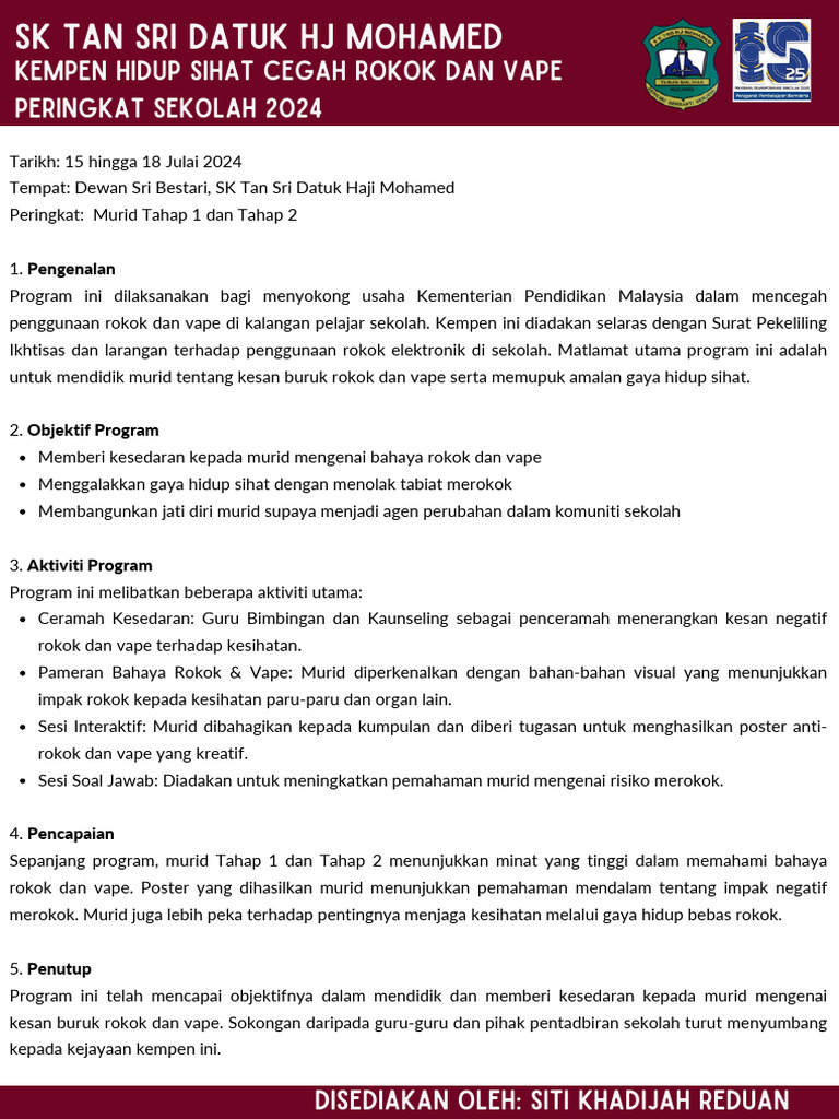 Laporan Program Anti Rokok Dan Vape 2024 | PDF