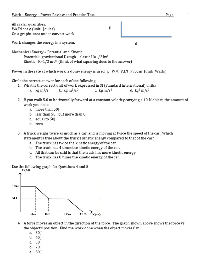 Work Energy Power Review Practice | PDF | Force | Kinetic Energy