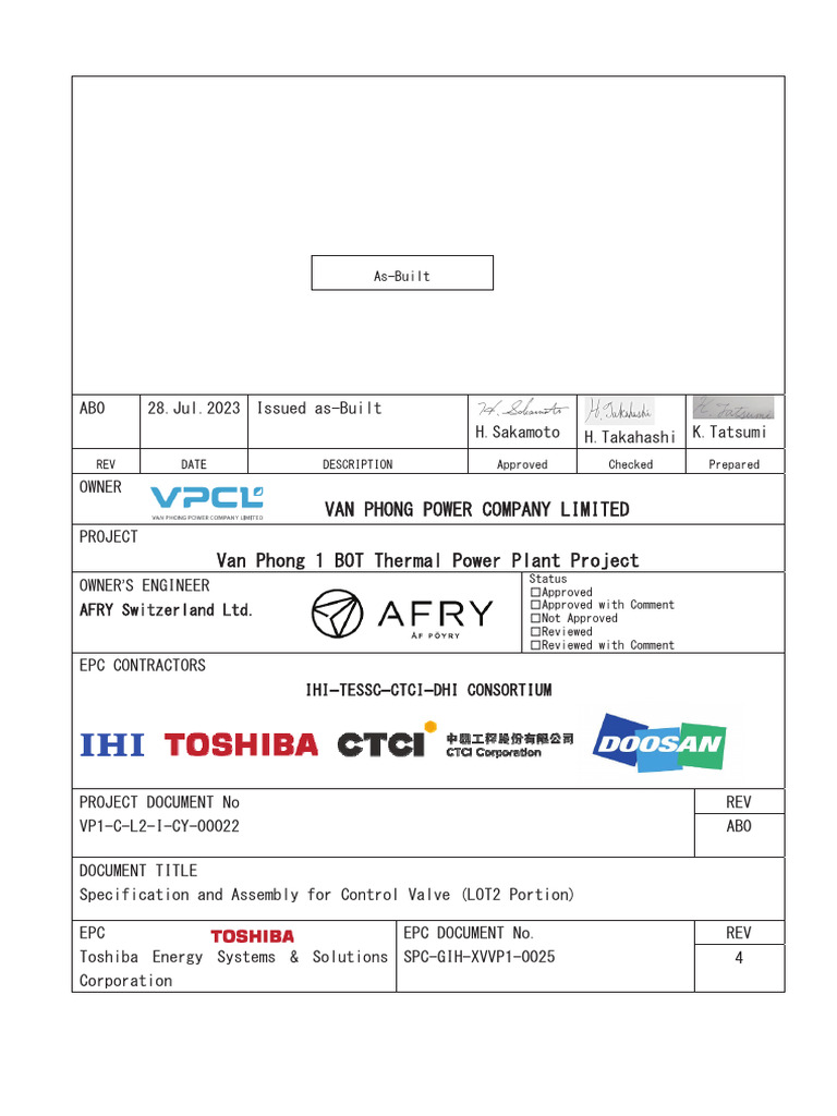 VP1-C-L2-I-CY-00022-AB0 Specification and Assembly For Control Valve (LOT2 Portion) | PDF ...
