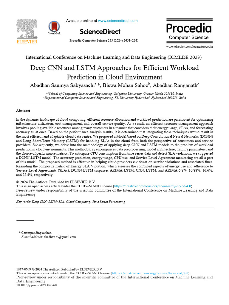 Sabyasachi Procedia 2024 | PDF | Forecasting | Deep Learning