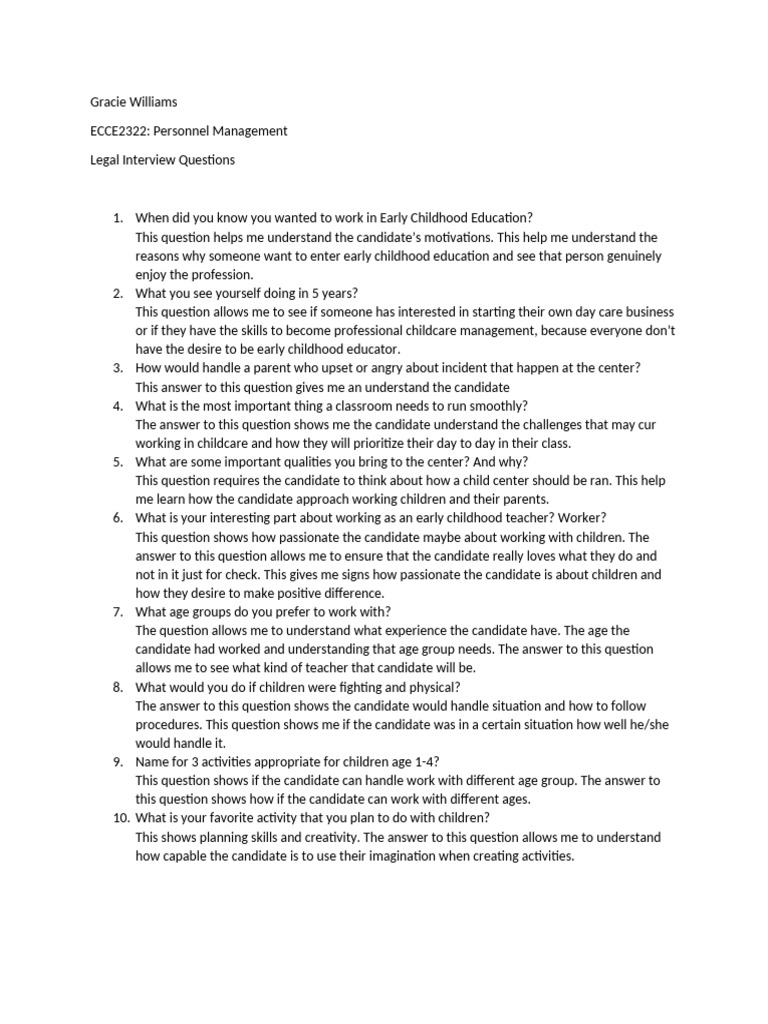Legal Interview Questions | PDF | Child Care | Teachers