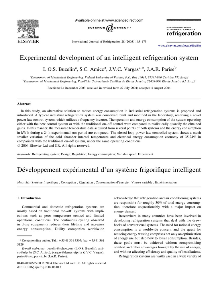 Experimental Development of An Intelligent Refrigeration System | PDF ...