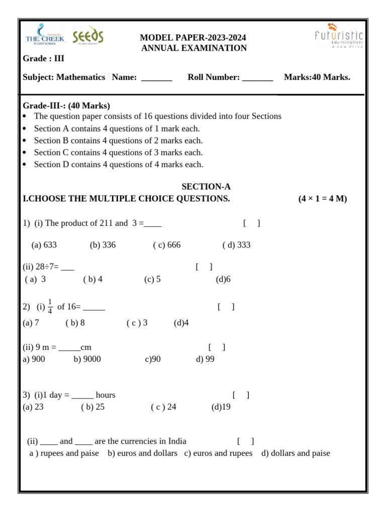 Gr-3-Math Model Paper 2 | PDF | Foreign Exchange Market | Currency