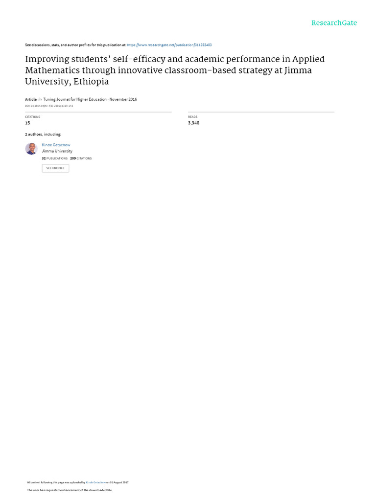 Enhancing Math Self-Efficacy at Jimma University | PDF | Self Efficacy | Motivation