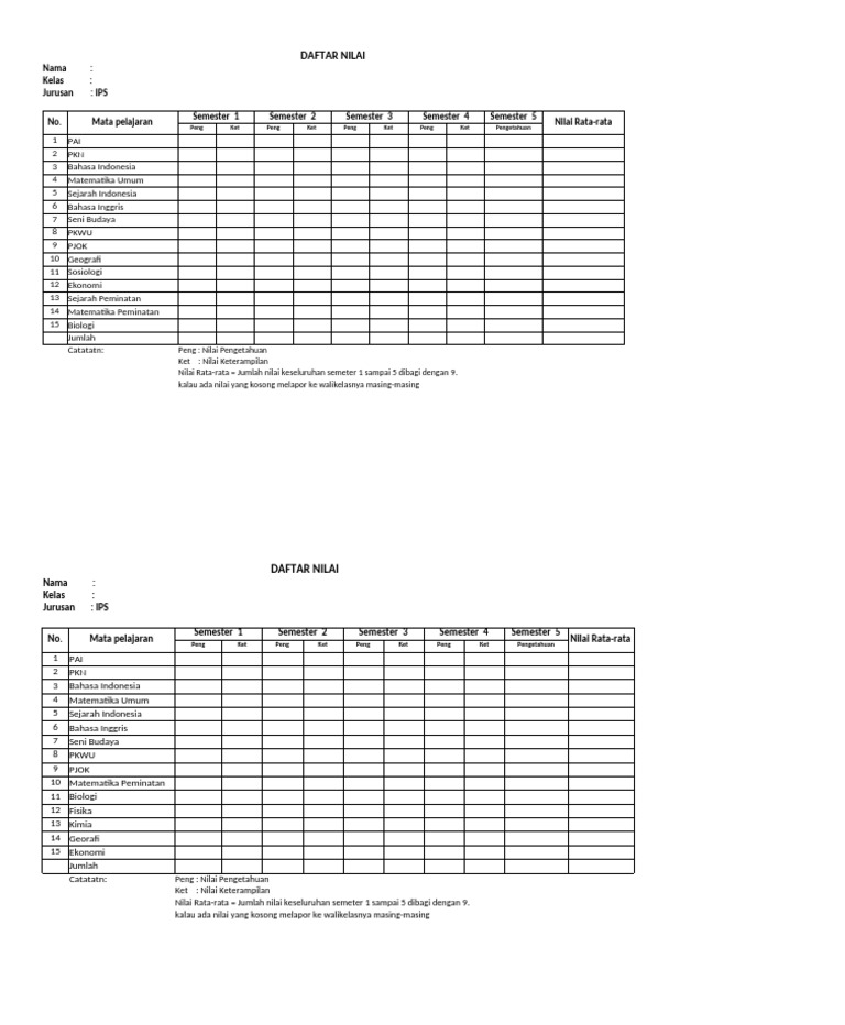 Format Nilai Kelas Xii | PDF