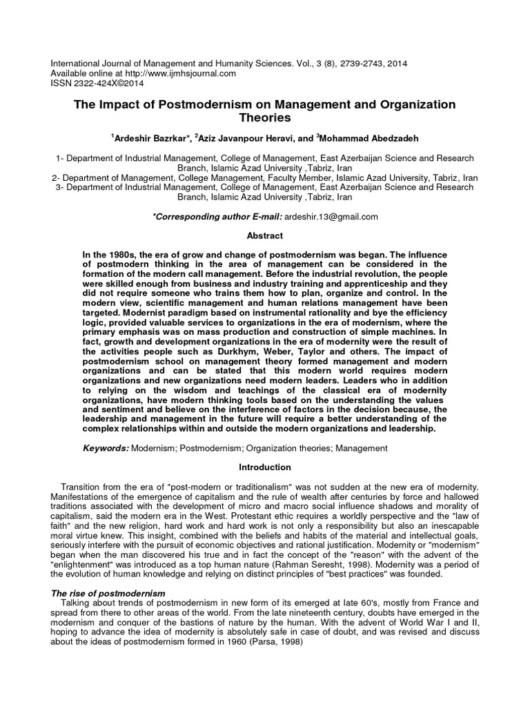 Postmodernism's Influence on Management | PDF | Leadership | Postmodernism