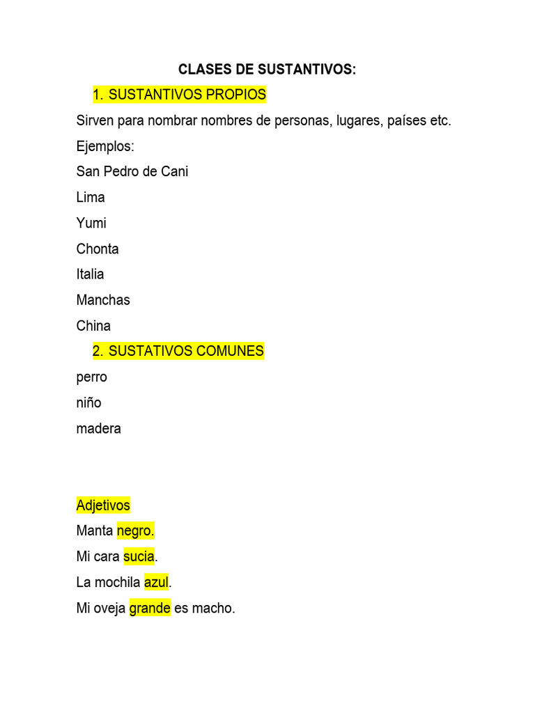 Clases de Sustantivos y Adjetivos | PDF